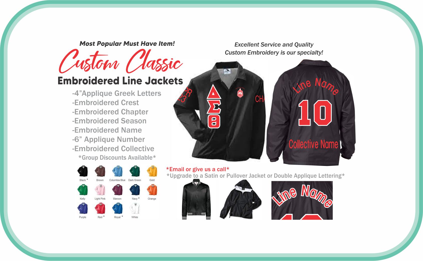 3 Sisters Embroidery Greek Line Jackets Crossing Tees Paraphernalia